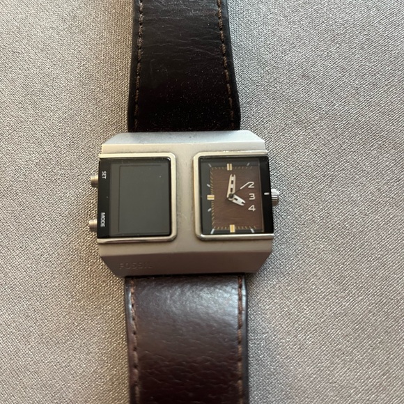 Fossil | Accessories | Retro Fossil Dual Display Black And Silver Watch ...